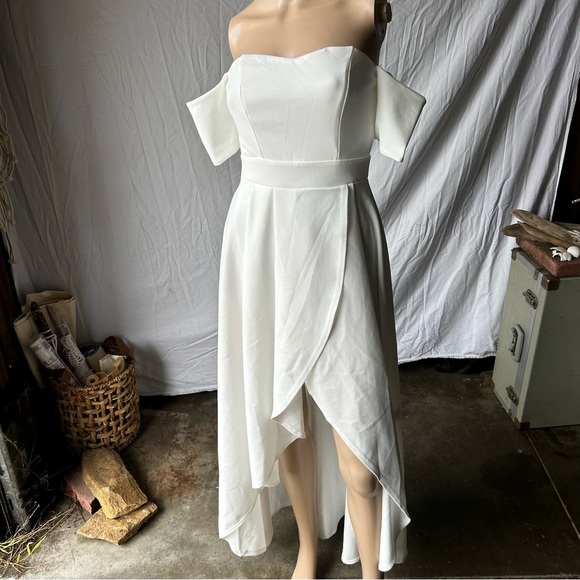 ASOS | Dresses | True Violet White Off Shoulder Tube Hi Low Flowy Dress ...